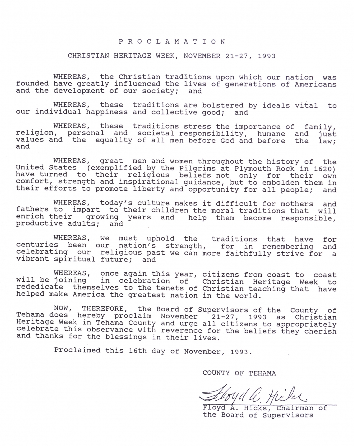 Tehama, California 1993 - WallBuilders