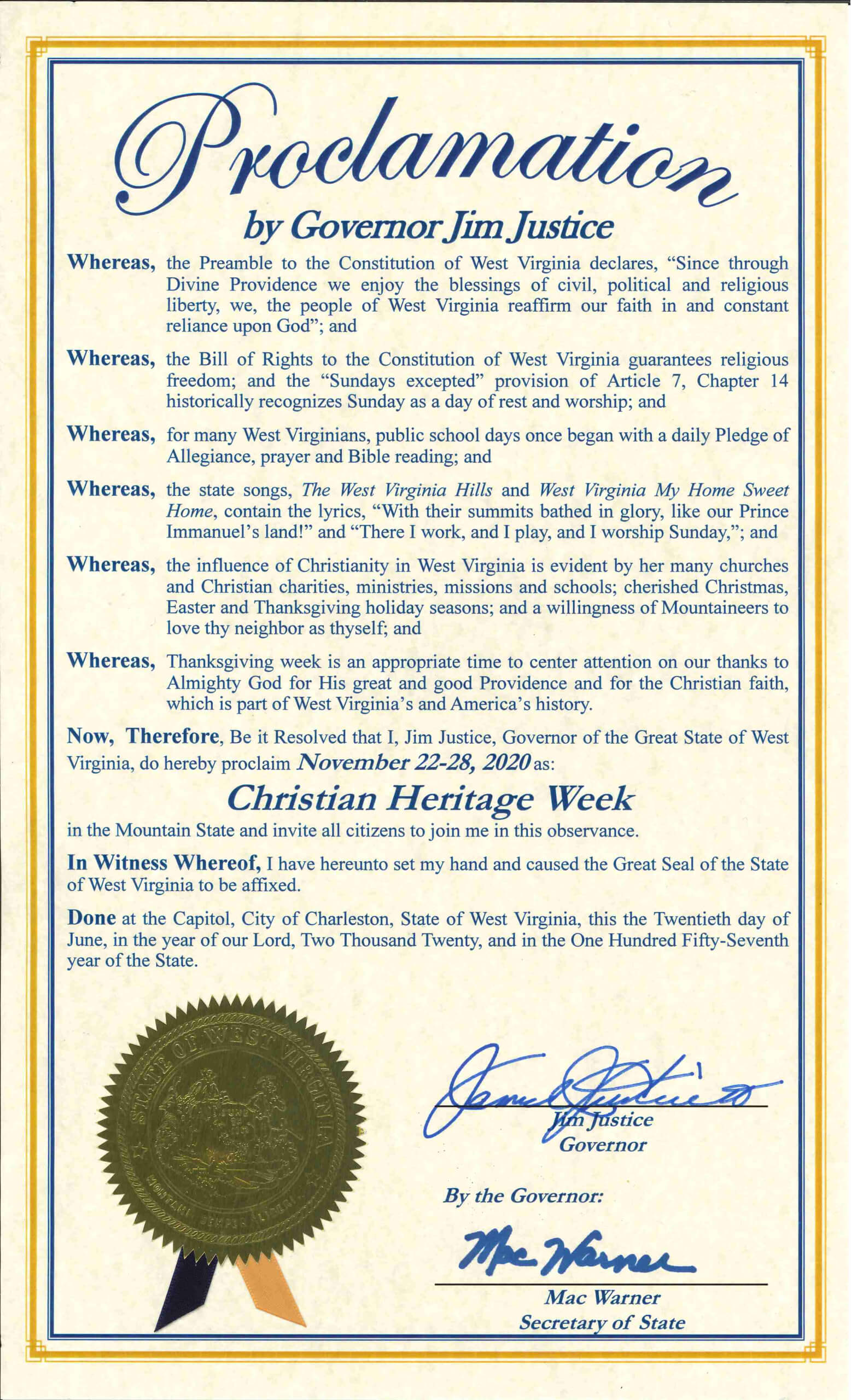 West Virginia 2020 - WallBuilders